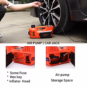 ROGTZ Electric Car Jack 5 Ton 12V Hydraulic Car Jack with Tire Inflator Pump and LED Light, Electric Car Jack Lift Floor Jack for SUV Sedans Tire Change (Red)