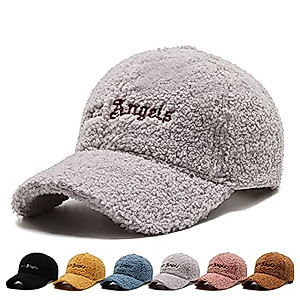 Lamb-Wool Baseball-Caps Adjustable,Teddy-Fleece Baseball Hat,Winter Hat Ponytail Hole for Women Men Outdoor Travel (Beige)
