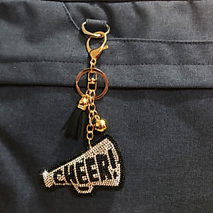 Popfizzy Bling Cheer Keychain for Girls and Women, Rhinestone Cheer Bag Charm, Cheerleader Gifts, Cheerleading Megaphone Backpack Key Chain