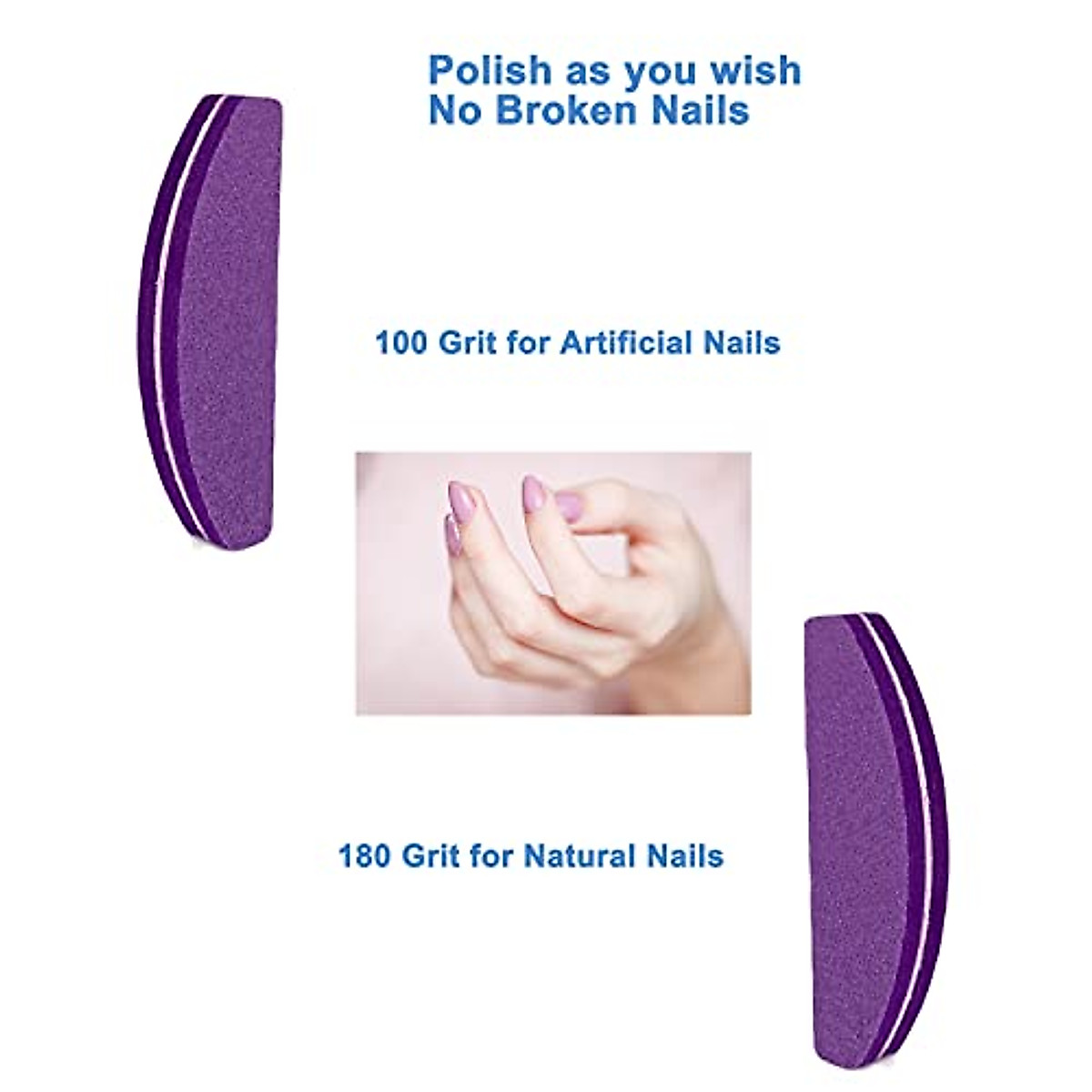 20 PCs Nail Buffers, Double Sided Nail Files Buffer Blocks 100/180 Grit Portable Washable Sanding Buffing File Arc Shape (Purple)
