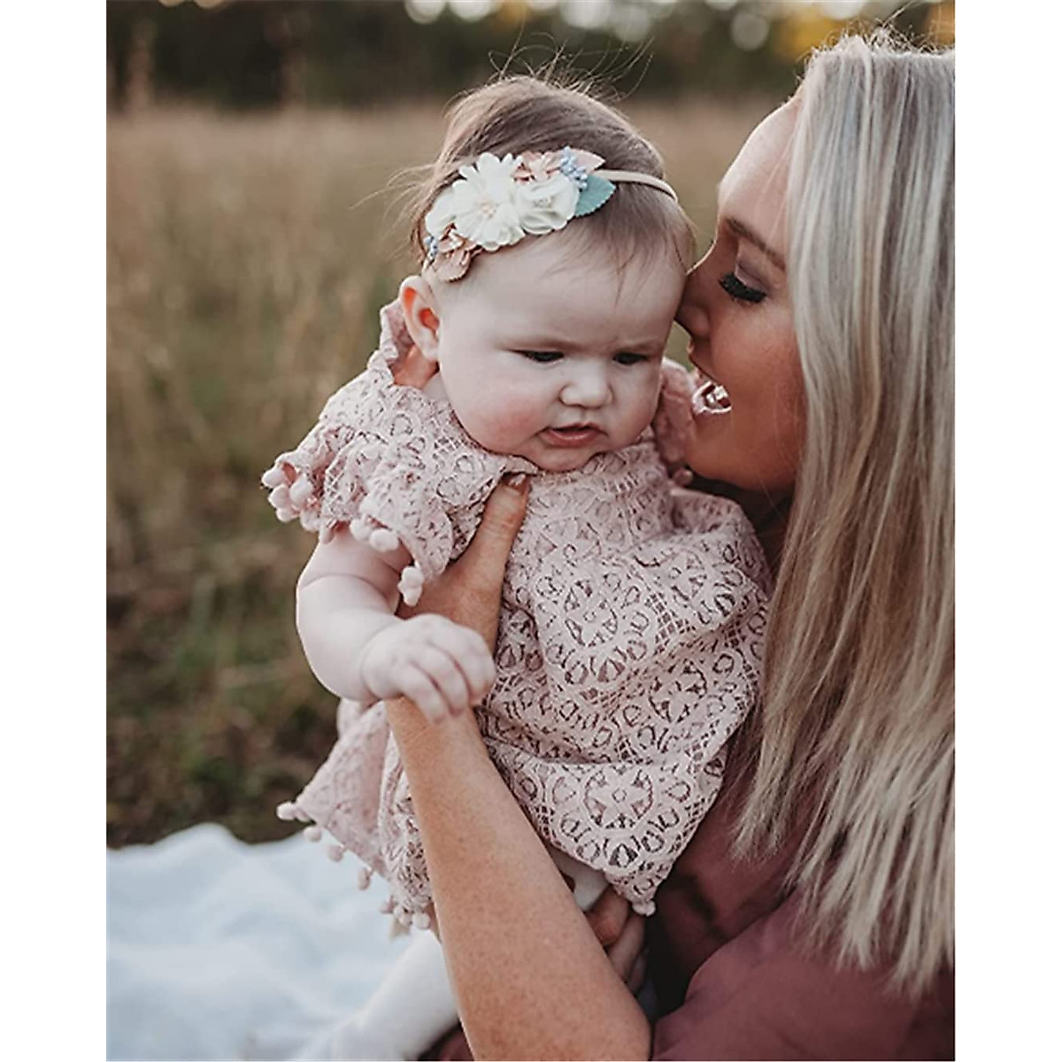 2Bunnies Girl Baby Toddler Vintage Lace Pom Pom Flutter Sleeve Easter Birthday Outfit Dress (Dusty Pink, 2T)