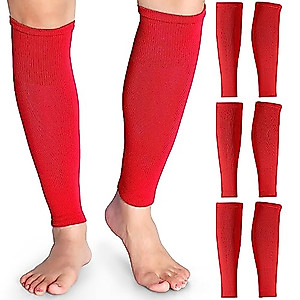 4 Pairs Leg Sleeves to Accompany Grip Socks Calf Compression for Soccer, Football, Basketball, Match Your Team Kit (Red,Small)