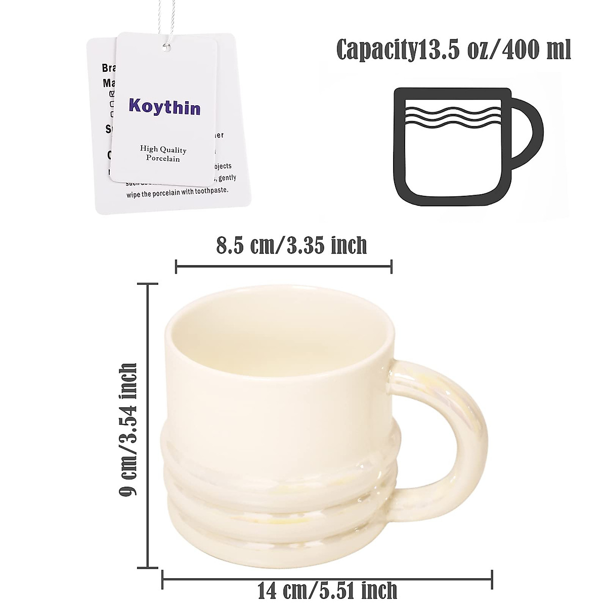Koythin Ceramic Coffee Mug, Cute Creative Electroplating Rainbow Cup Body Design for Office and Home, 13.5 oz/400 ml for Latte Tea Milk (Yellow Retro)