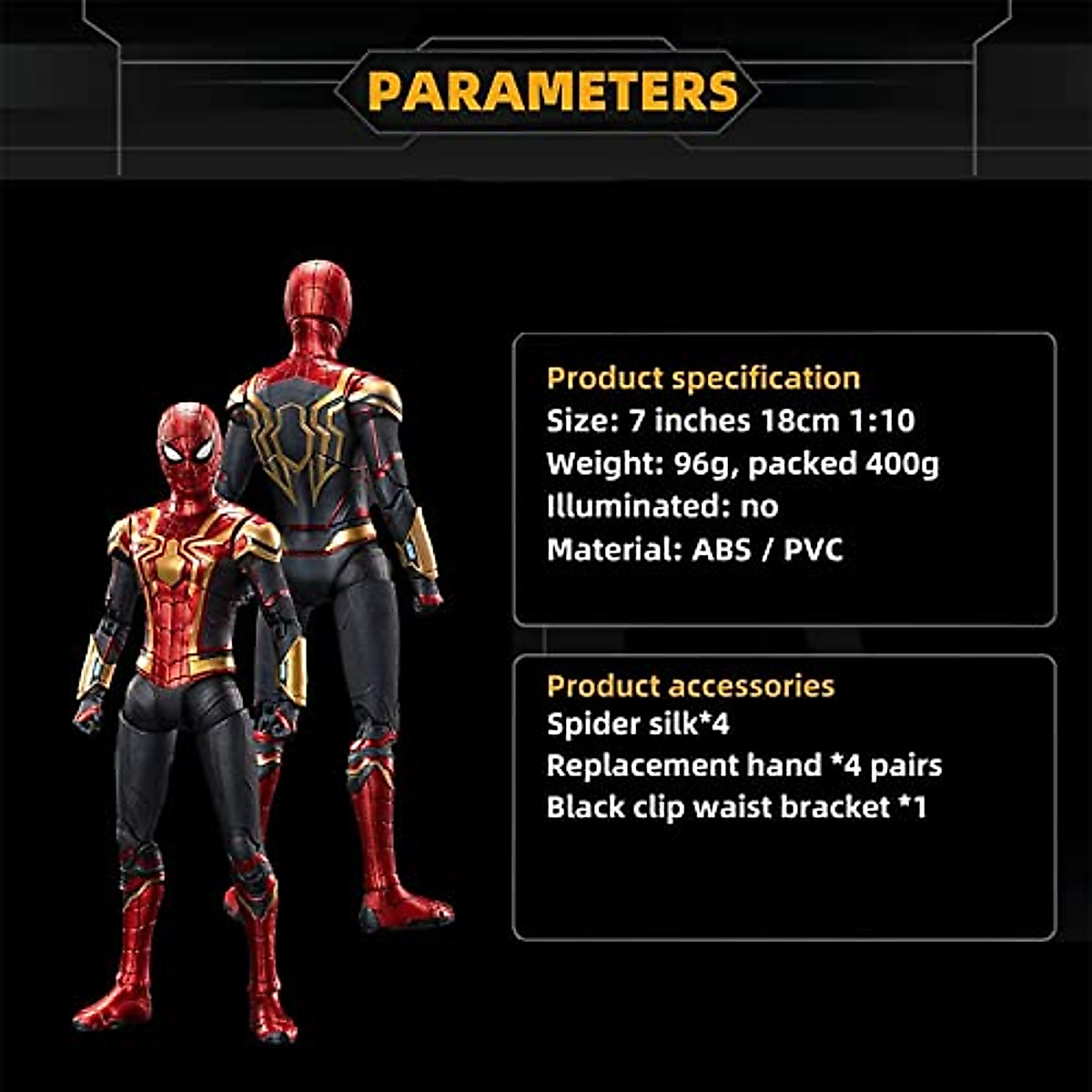 LonullyMege No Way Home Spiderman Action Figures-2022 New Released Legends Movie Hero Series-All Joints Movable 7 Inch Exquisite Collection Iron Spiderman Toy (Gold & Red)