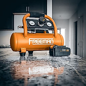Freeman PE20V1GCK 20 Volt Cordless 1 Gallon 1/3 HP Portable Air Compressor Kit with Lithium-Ion Battery and Charger – 700 Shots per Charge