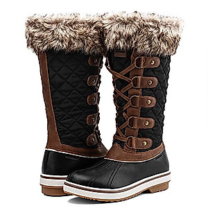 ALEADER Winter Boots for Women, Fashion Waterproof Snow Boots Cold Weather Shoes Black/Brown 10 D(M) US