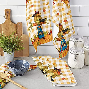 Kitchen Towels Reversible for Drying Dishes, Thanksgiving Scarecrow Maple Leaf Fall Pumpkin Set of 2 Dishcloths Cotton Hand Towels, Absorbent Dish Towels for Kitchen Counter Tea Towels 18"x 28"