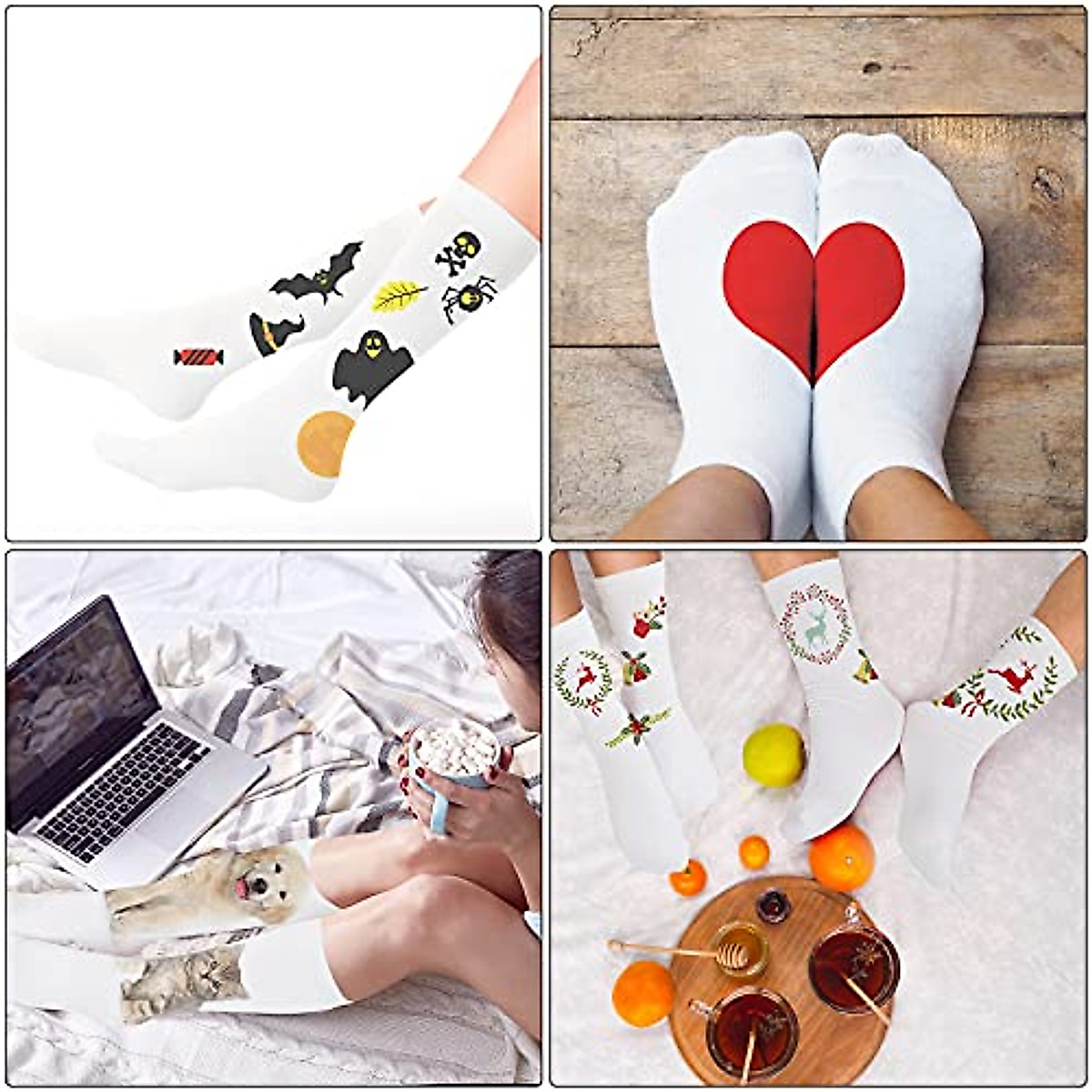 SATINIOR 32 Pairs Sublimation Socks Polyester Blanks Heat Transfer Socks with Sublimation Sock Jig for DIY Dye Heat Press Accessories, 4 Sizes white