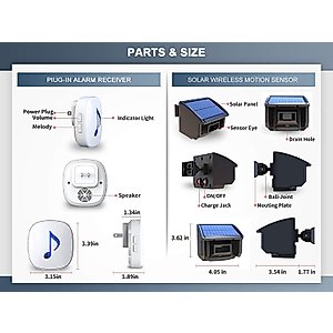 Htzsafe Solar Wireless Driveway Alarm System-1/4 Mile Long Transmission Range-Solar Powered No Need Replace Batteries-Outdoor Weatherproof Motion Sensor DIY Security Alert-1 Receiver and 2 Sensors KIT
