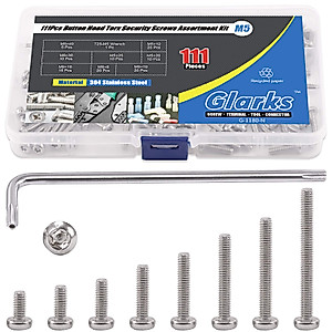Glarks 111Pcs M5 x 8mm 10mm 12mm 16mm 20mm 25mm 30mm 40mm Pan Head Torx Security Screws 304 Stainless Steel Tamper Resistant Screws Assortment Set with T25 Wrench