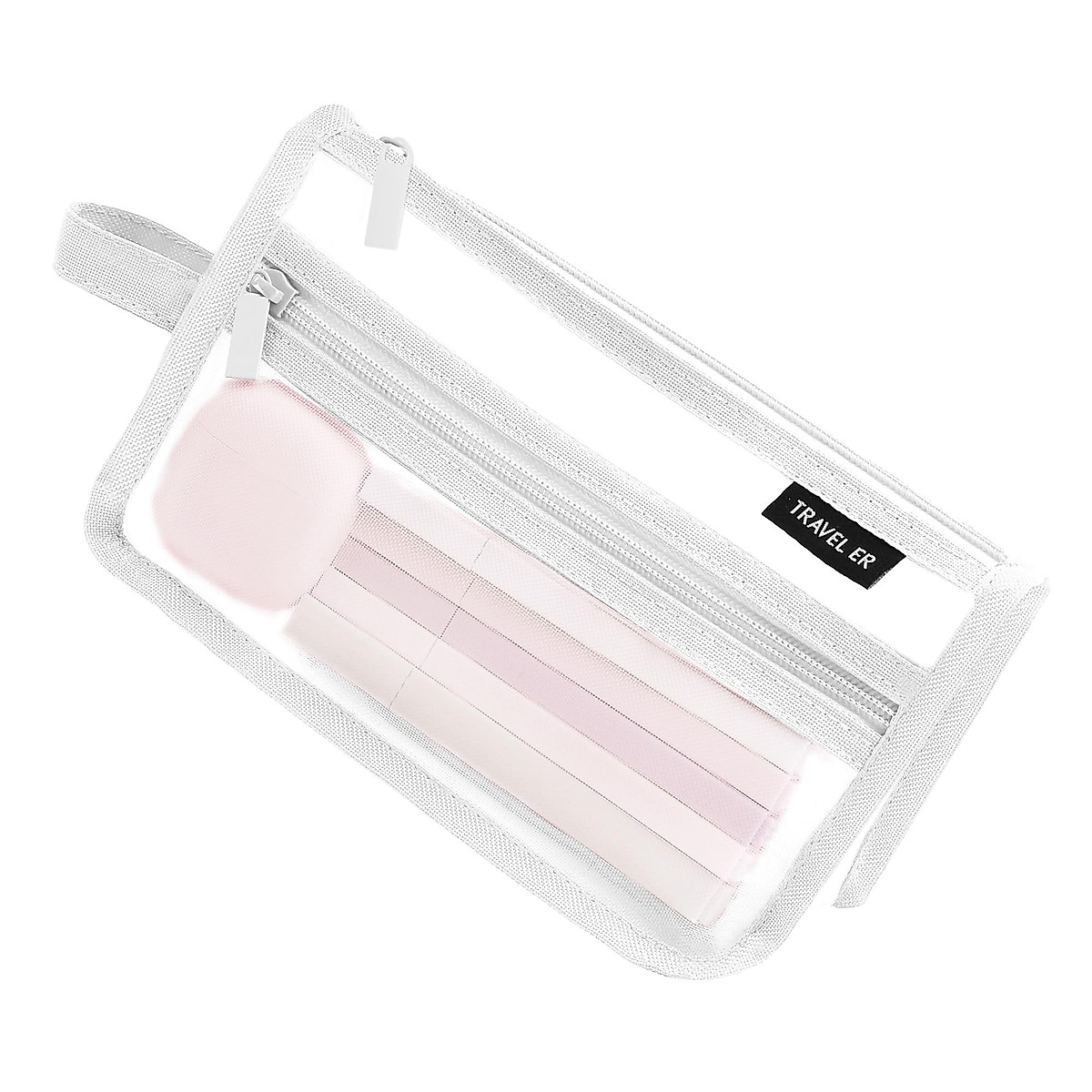 Pencil Case, Grid Mesh Pencil Pouch, Large Capacity White Pencil Bag, Clear Pencil Case with Handle and Zipper, 2-Layer Pen Case Aestheic Stationary Organizer Bag for Office Back to School Supplies