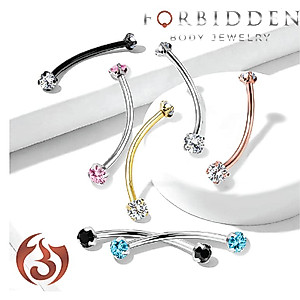 Forbidden Body Jewelry Snake Eyes Piercing Jewelry Tongue, Conch, Belly Button or Eyebrow Rings for Women & Men - 16g Curved Barbell 3mm Clear Crystal Surgical Steel Piercing (1 Pcs - 9/16")