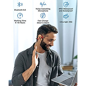Bone Conduction Headphones Bluetooth,Open Ear Wireless Sport Headphone with Mic,Waterproof Sweatproof Conducting Headsets Bone Induction Headphones for Running,Cycling,Workout,Gym