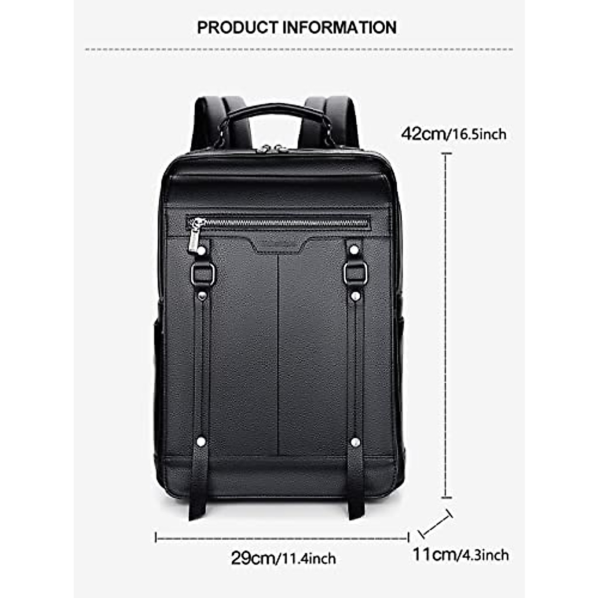 HKZHITOU Vintage Leather Laptop Backpack For Men,Men Black Leather College Backpack Travel Waterproof Bags Fit 15.6 Inch Notebook