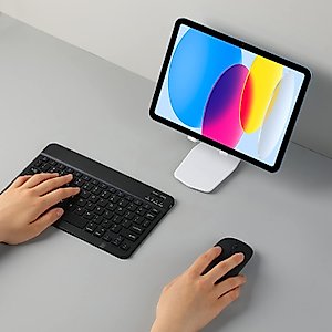 Rechargeable Bluetooth Keyboard and Mouse Combo Ultra-Slim Portable Compact Wireless Mouse Keyboard Set for Android Windows Tablet Cell Phone iPhone iPad Pro Air Mini, iPad OS/iOS 13 and Above (Black)
