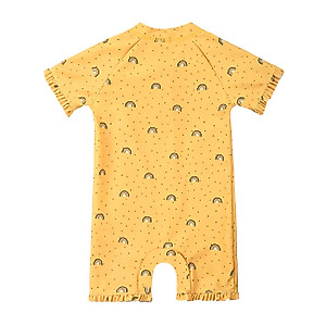 Cadocado Girl Short Sleeve Rash Guard Shirts One Piece Swimsuit UPF 50+ Sun Protection Swimwear,Yellow Print,2-3 Years