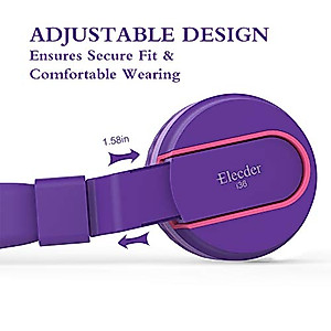 ELECDER i36 Kids Headphones Children Girls Boys Teens Foldable Adjustable On Ear Headphones 3.5mm Jack Compatible Cellphones Computer Kindle MP3/4 School Tablet Purple/Red