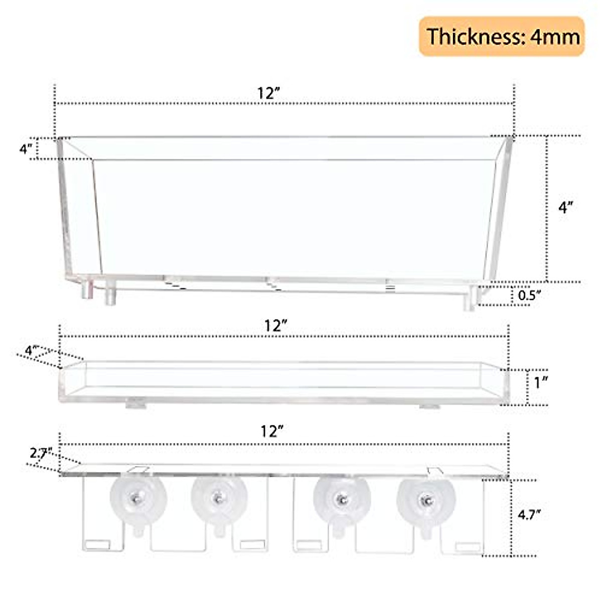 Sumerflos Acrylic Window Planter Box with Drain Tray, Window Plant Shelves with 4 Suction Cup - Detachable Combination for Indoor Outdoor Home Garden Kitchen Planter, Succulents, Herbs - Clear