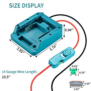 Upgraded 18V Battery Adapter for Makita 18V Battery Adapter All-in-one Design of The Fuse and Switch Power Tool Battery Converter Kit 14 Gauge with Fuses & Wire Terminals