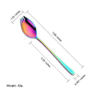 Buyer Star Sporks Metal 7-pack 18/8 Stainless Steel Sporks for Everyday Household Use, 7.6-Inch / 1.6-Ounce/Ice Cream Spoon & Salad Forks, Fruit Appetizer Dessert (Mix Color)