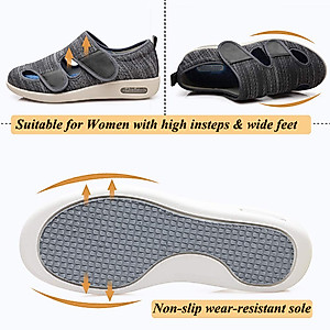 W&LESVAGO Women's Wide Width Diabetic Shoes, Air Cushion Lightweight Comfy Sandals Walking Shoes for Elderly Swollen Bandaged Feet Indoor/Outdoor(7, Dark Grey)
