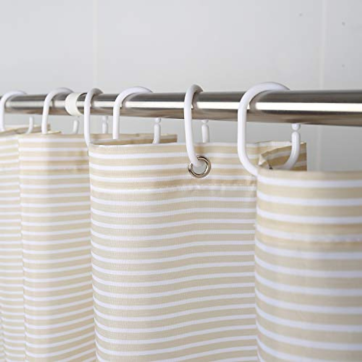 MORNITE Beige Shower Curtains for Bathroom, Shower Curtain Gold Tan Taupe Brown Grey White Neutral Striped Waterproof Fabric with 12 Plastic Hooks, 72"x72"