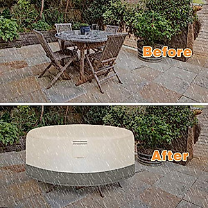 SEKKVY Round Patio Furniture Covers,72 Inch Heavy Duty 100% Waterproof Outdoor Table and Chair Set Covers,All Weather Resistant Lawn Dining Table Covers, Beige & Brown