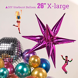 Chrome Balloon garland Arch Kit 130pcs disco party decorations with Metallic purple teal red hot pink Blue &disco ball balloons for 80s 90s birthday Galaxy prom 2024 graduation party decorations