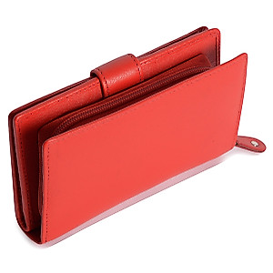 SADDLER Womens Luxurious Leather Bifold RFID Wallet Clutch Zipper Purse| Designer High Capacity Credit Card Holder with Large Zipper Coin Purse for Ladies | Gift Boxed - Red
