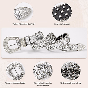 AWAYTR Rhinestone Belt for Women Men - Western Cowgirl Sequin Diamond Bling Studded Belts for Jeans Pants (100cm, Silver)
