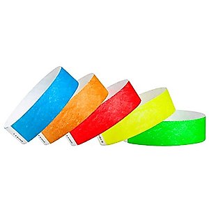 WristCo Variety Pack ¾” Tyvek Wristbands – 500 Pack | Green, Yellow, Red, Orange, Blue | Waterproof Paper Bracelets for Concerts & Events
