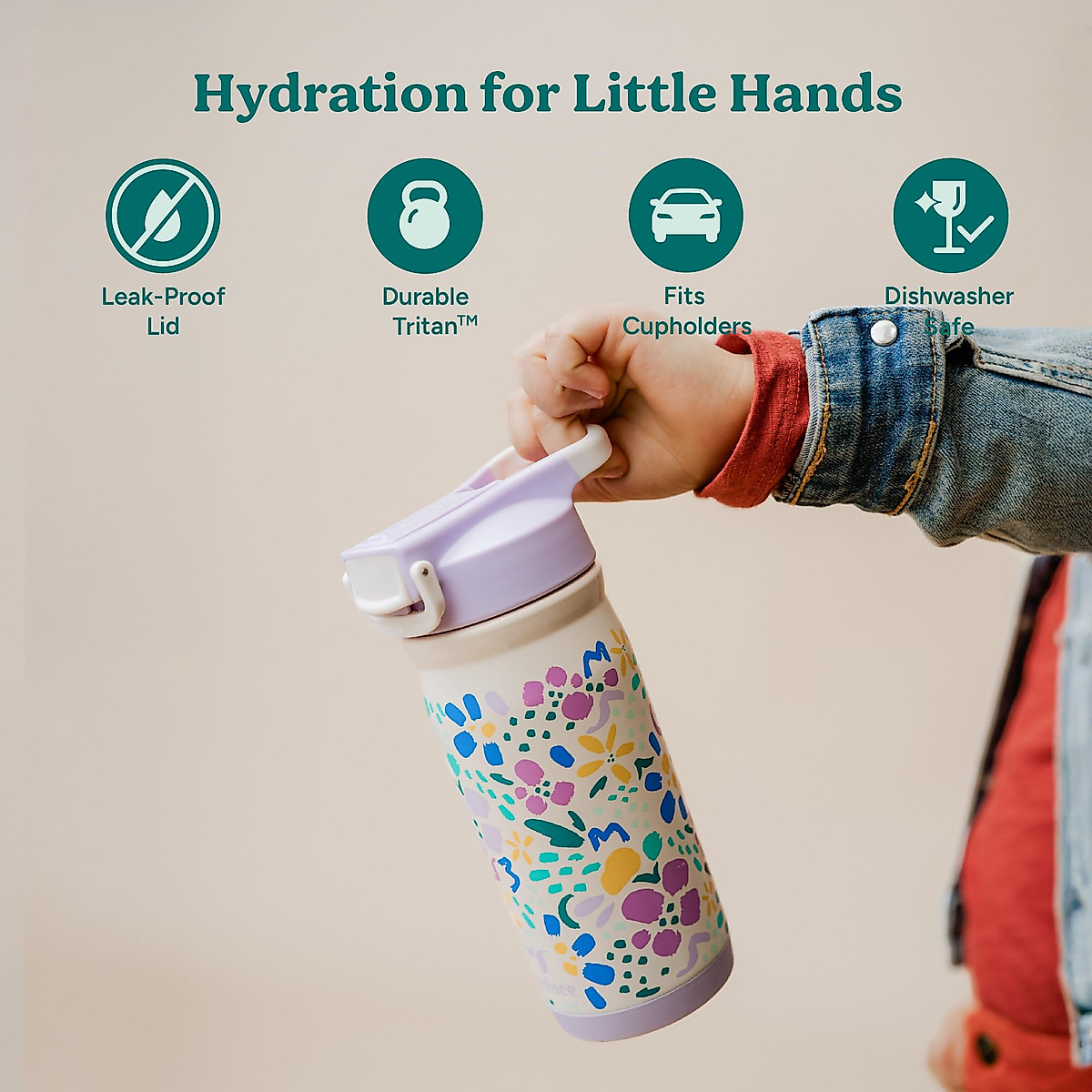 REDUCE 14 oz Hydrate Pro Stainless Steel Insulated Water Bottle - Flip Top Leak-Proof Lid,Dishwasher Safe,BPA-Free,Dual Wall Vacuum,Keeps Drinks Cold for 48 Hrs, Cup Holder Friendly - Abstract Flowers