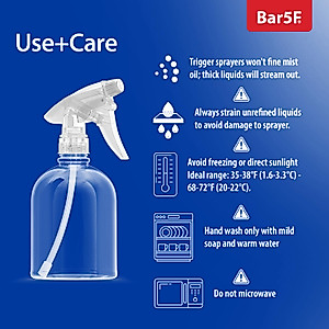 Bar5F Empty Clear Spray Bottle Adjustable Head Sprayer from Fine to Stream, Natural, 16 Oz, Pack of 3