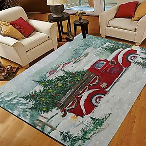 Christmas Area Rug for Living Room Large,Christmas Red Rug Carpet 5x7 Truck Christmas Tree-1,lB003