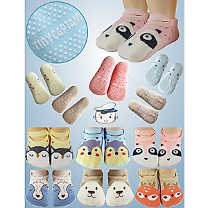 Baby Toddler Girls Grip Socks Non-Slip Gripper Socks Anti Slip Strap Socks 1-3 Year Old Gift Gripper Socks Animal Cartoon Little Girl Yoga Socks