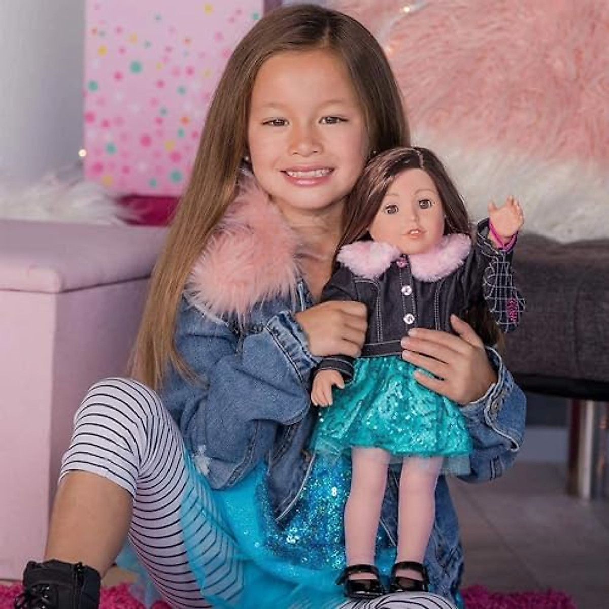 Adora Amazon Exclusive Amazing Girl - 18” Realistic Doll in Soft Vinyl, Huggable Body and Trendy Outfit, Perfect Birthday Gift for Ages 6 and Up - Emma Sparkles