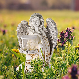 Angel Solar Garden Statue Solar Powered Fairy Praying Angel Figurine with Solar LED Angel Lights Decorations Waterproof for Home Garden Outdoor Decor Art Sculpture Ornament