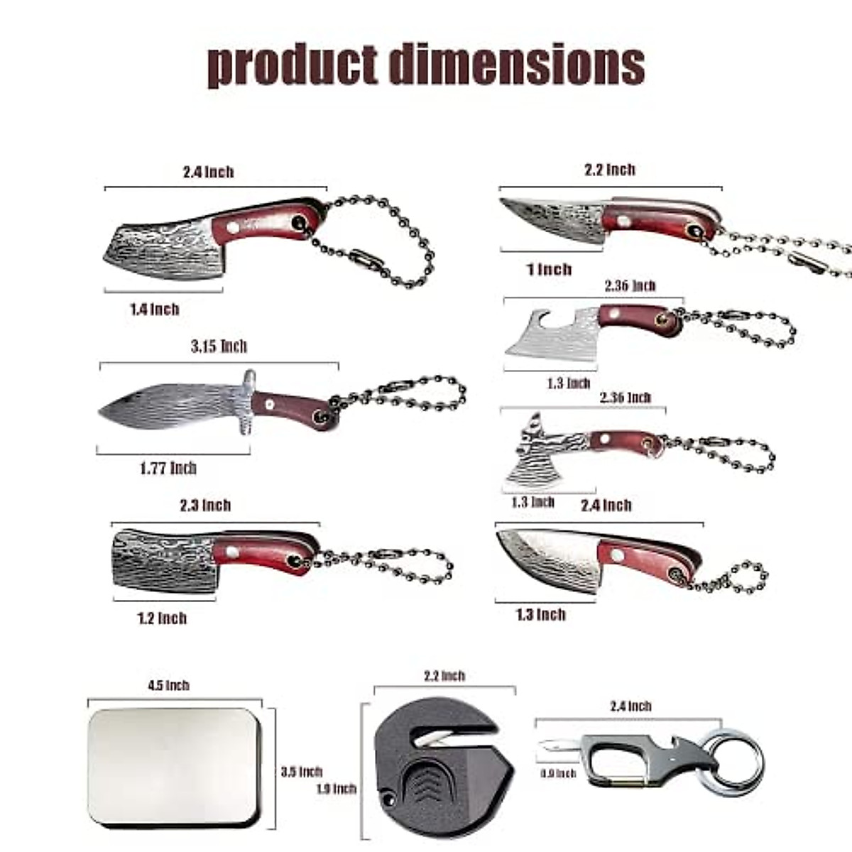 Mini Knife Set, Mini Pocket Knife Set, Tiny Knife Chef Keychain with Sheath for Package Opener Box Cutter Letter Opener-7pcs+3tools