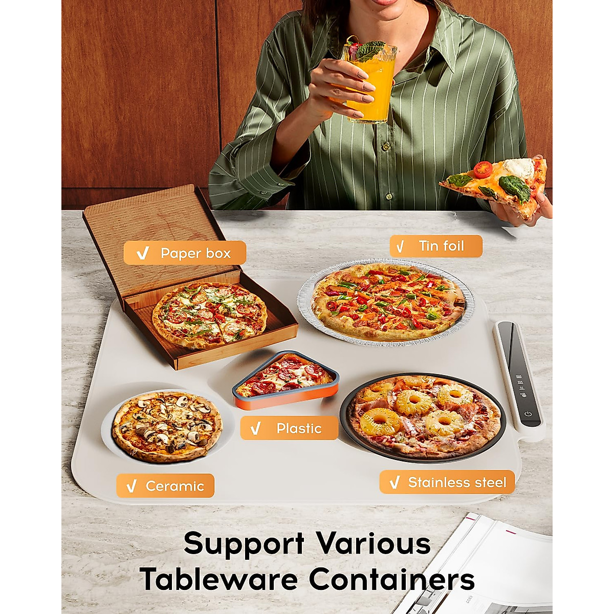 iTRUSOU Electric Warming Tray - Full Surface Heating,Rollable & Portable,Premium Silicone Nano-Material,3 Temperature Settings,Auto Shut-Off -Versatile Food Warmer for Pizza, Meals, and More