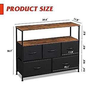 WLIVE 2-Drawer Nightstand and 5-Drawer Dresser Set, Fabric Storage Tower for Bedroom, Hallway, Nursery, Closets, Tall Chest Organizer Unit with Textured Print Fabric Bins, Steel Frame