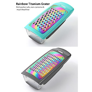 KYA35 14 PCS Rainbow Titanium Coating Cutlery Knives Block Set + Marco Almond MA63 Graters for Kitchen