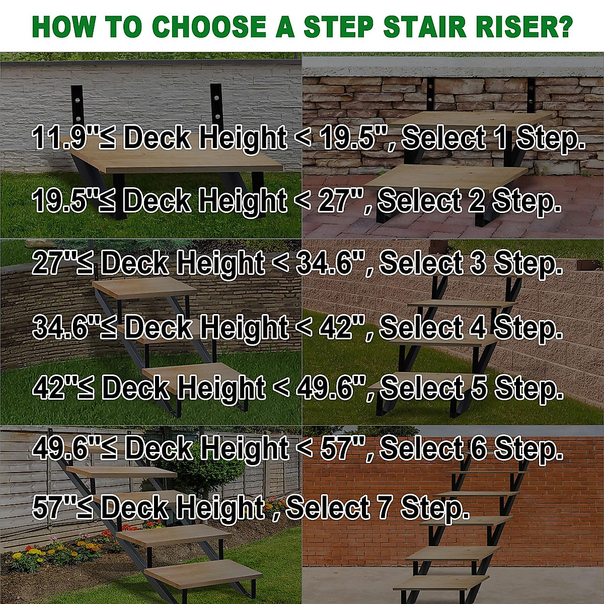 Zwinz Steel Stair Stringer 6 Step, Metal Stair Stringers for Deck Height 49.6 inches, Steel Stair Step Riser for Outside Stairs（2Pack)