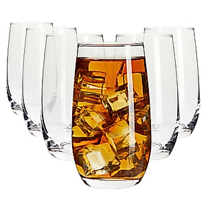 12oz Clear Highball Glasses Set of 6 for Beer, Juice, Mixed Drinks, Cocktails (2 x 5 In)