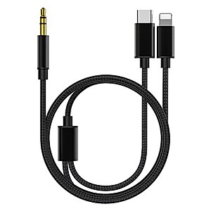 esbeecables Aux Cable for iPhone, 2 in 1 USB C& Lightning to 3.5mm AUX Audio Cable Suitable for Apple Android Car Headset Multi Function Audio Conversion Cable Compatible with Type C or iOS Devices