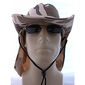 Camouflage Hat Neck Protection from Sun Desert Tan Brown Camo Fishing Bee Keeper Safari Bush Outdoors Men Women (as1, Alpha, one_Size, l)