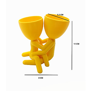 DUHALINE Valentine Humanoid Flower Pot, 3D Printing Head Planter Pot, Decorative PLA Succulent Planter, Mini Flower Pot with Shape of A Human Face, Human Shaped Mini Cactus Pot (D:2.17”) (Yellow)