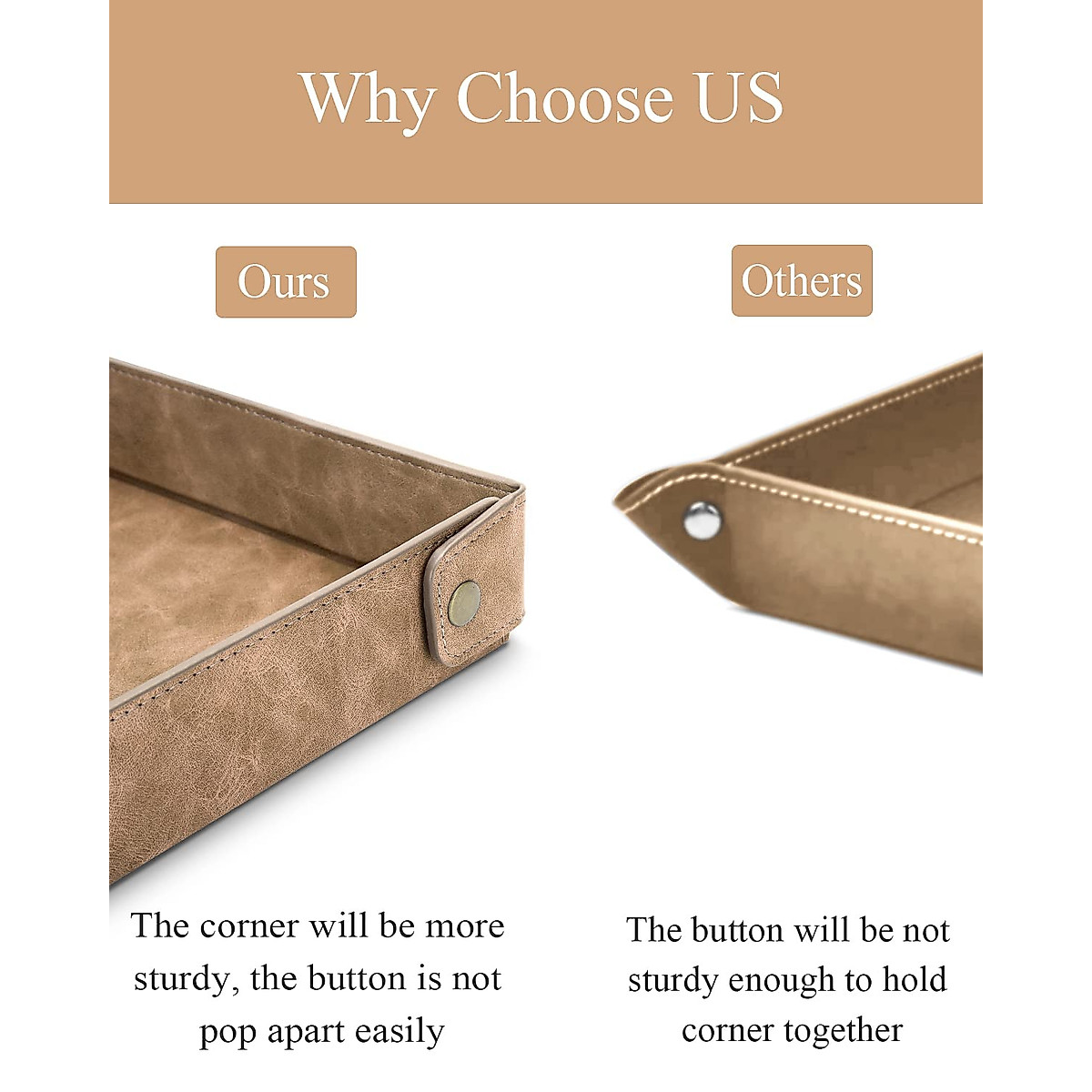 CASIRENA Father's Day Gifts Faux Leather Valet Tray Organizer for Men - Catch-All Tray for Entryway Table Key, Wallet, Watch, Coin Change, Phone, Dresser EDC Dump Jewelry, Bedside Nightstand Desk-top