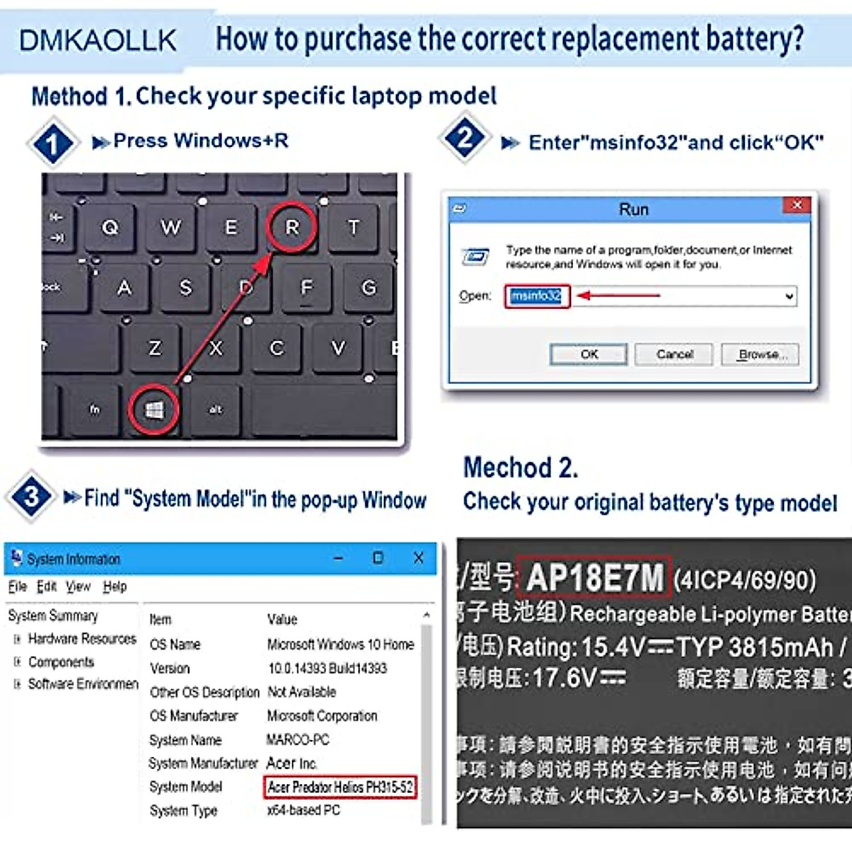 AP18E7M AP18E8M Battery for Acer Predator Helios 300 PH315-52 PH315-53 PH317-53 Predator Triton 300 PT315-51 Nitro 5 AN517-52 AN517-51 AN515-54 AN515-43 AN515-44 Nitro 7 AN715-51 Aspire 7 A715-74G