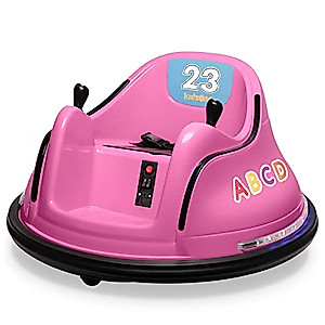 Kidzone 12V 2-Speeds Electric Ride On Bumper Car for Kids & Toddlers 1.5-5 Years Old, DIY Sticker Baby Bumping Toy Gifts W/Remote Control, LED Lights, Bluetooth & 360 Degree Spin, ASTM Certified