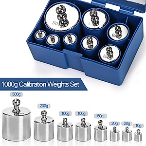 Bekith 8PCS 1000g Calibration Weights, Gram Precision Steel Scale Calibration Weight Kit Set 10g 20g 50g 100g 200g 500g, Calibration Weight with Tweezers for Digital Scale Balance, Lab Scale